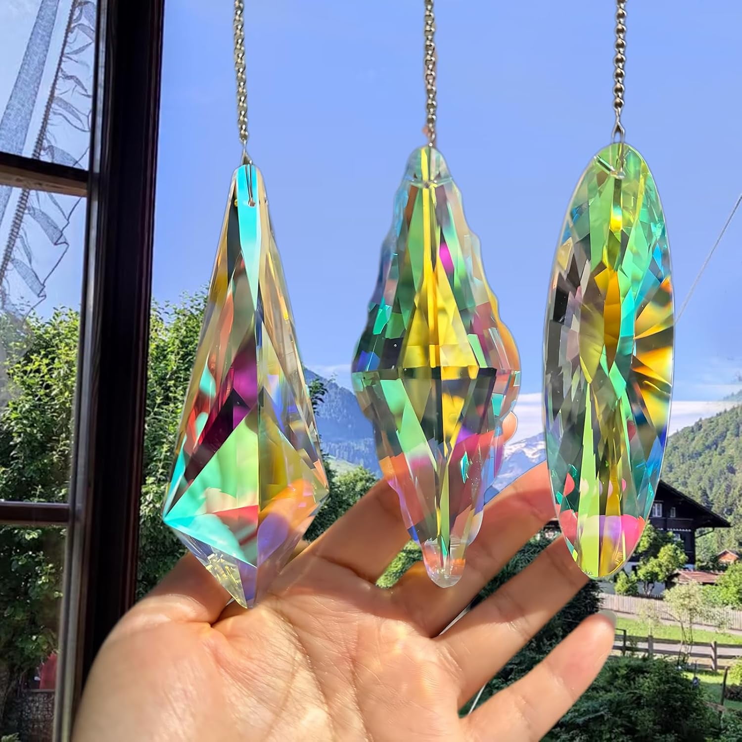 3PCS 5" Large Crystal Sun Catcher Prisms - Hanging Crystals for Window ...