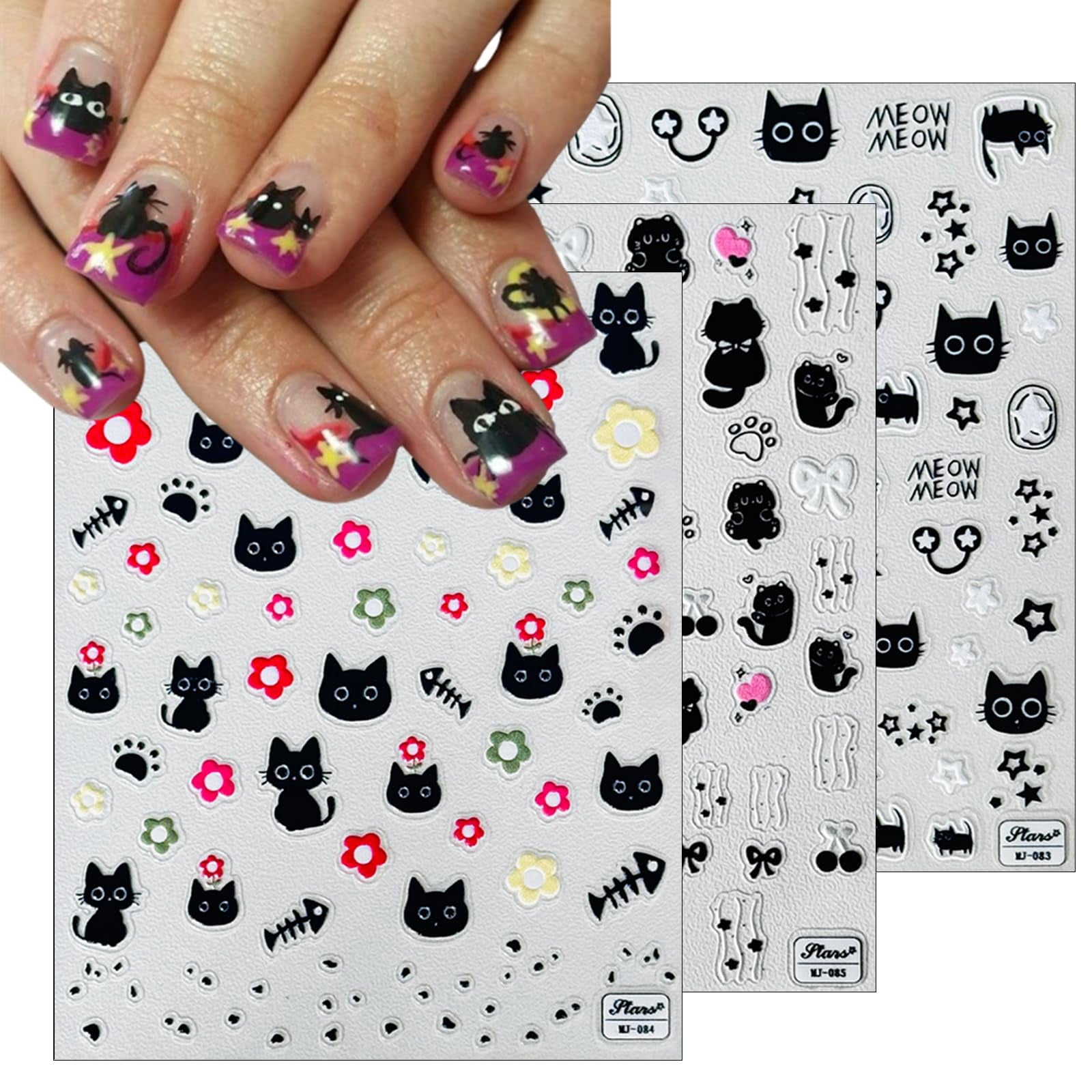 3PCS 5D Embossed Nail Art Stickers Cute Colorful Flower Nail Decals ...