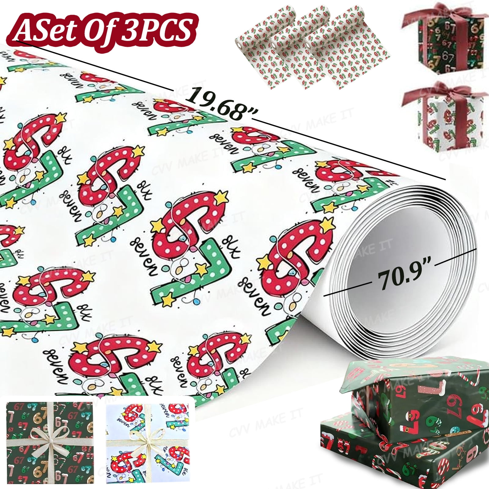 3PCS 67 Christmas Gift Wrap Wrapping Paper Roll Novelty Gift Wrap with ...