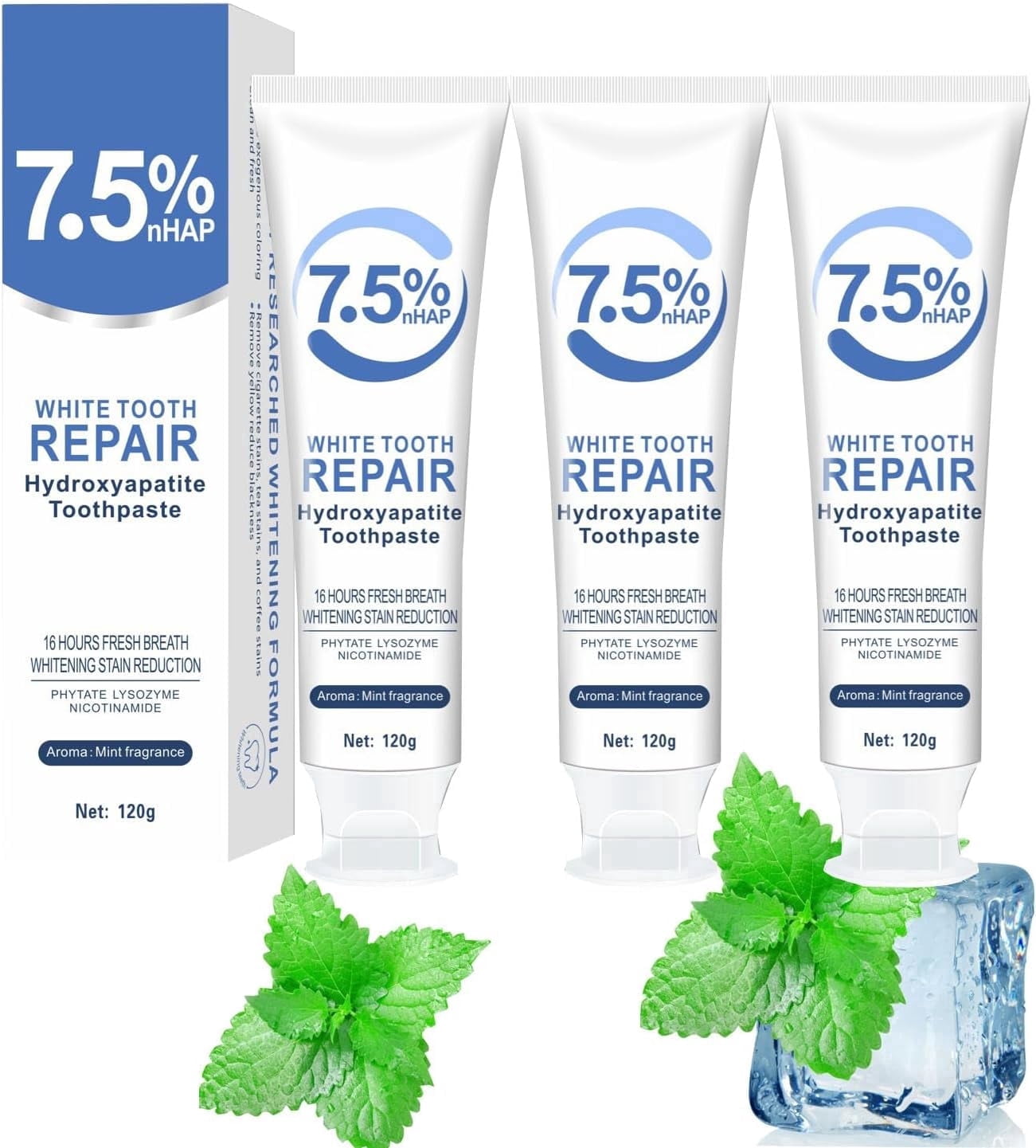 3PCS 7.5% Hydroxyapatite Toothpastes for Enamel Protection and Tooth ...