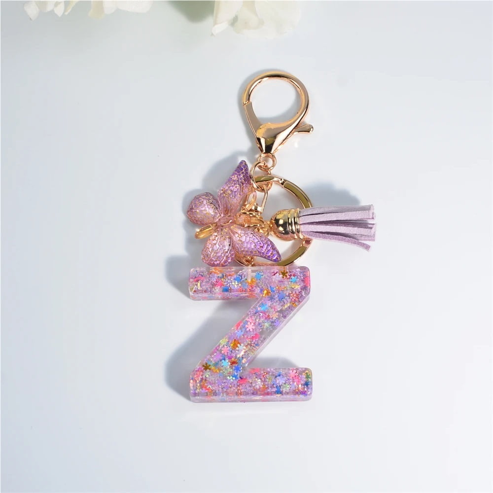 3PCS A-Z Dreamy Sequin Letters Keychain for Women Tassel Butterfly ...