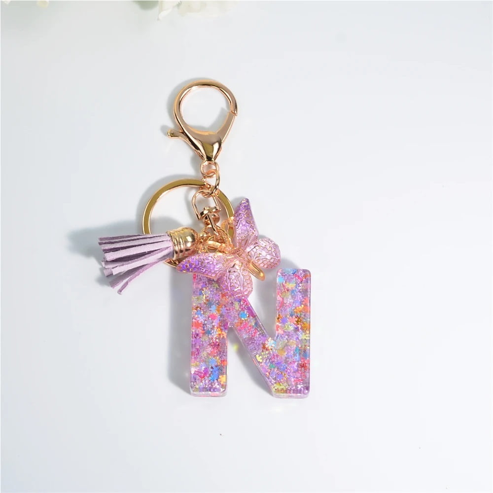 3PCS A-Z Dreamy Sequin Letters Keychain for Women Tassel Butterfly ...