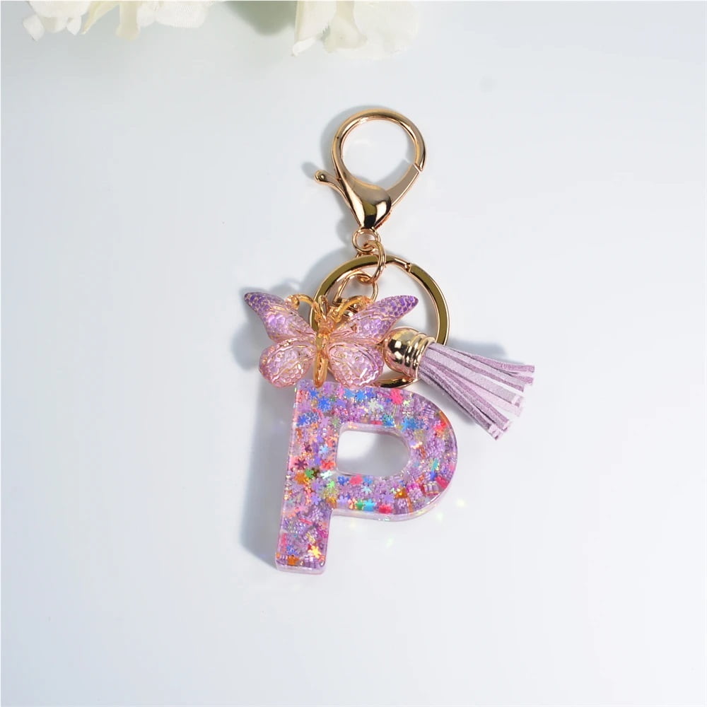 3PCS A-Z Dreamy Sequin Letters Keychain for Women Tassel Butterfly ...