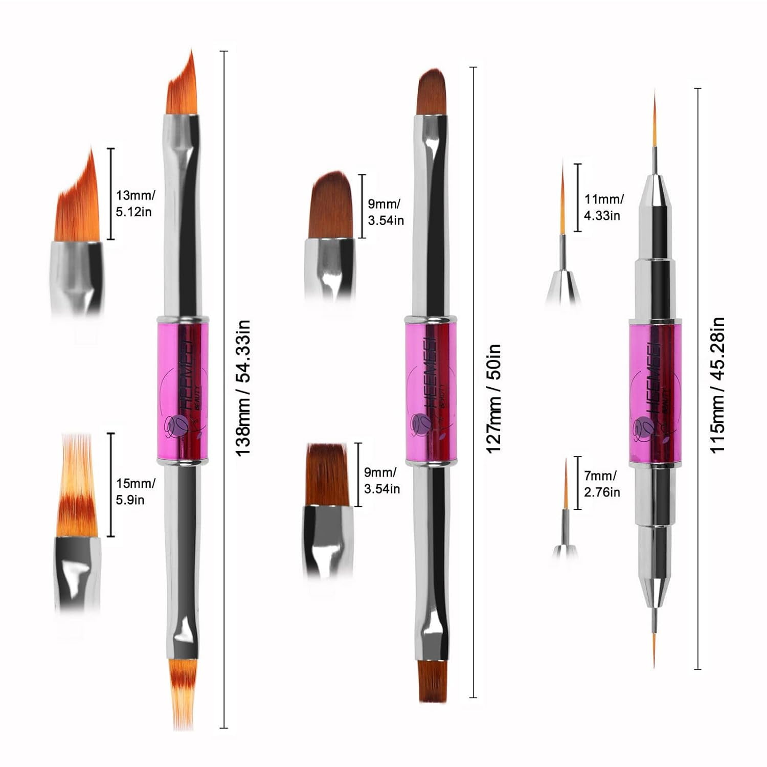3PCS Acrylic Nail Art Brush Set - Double-Ended Oval/Flat Gel Brushes ...