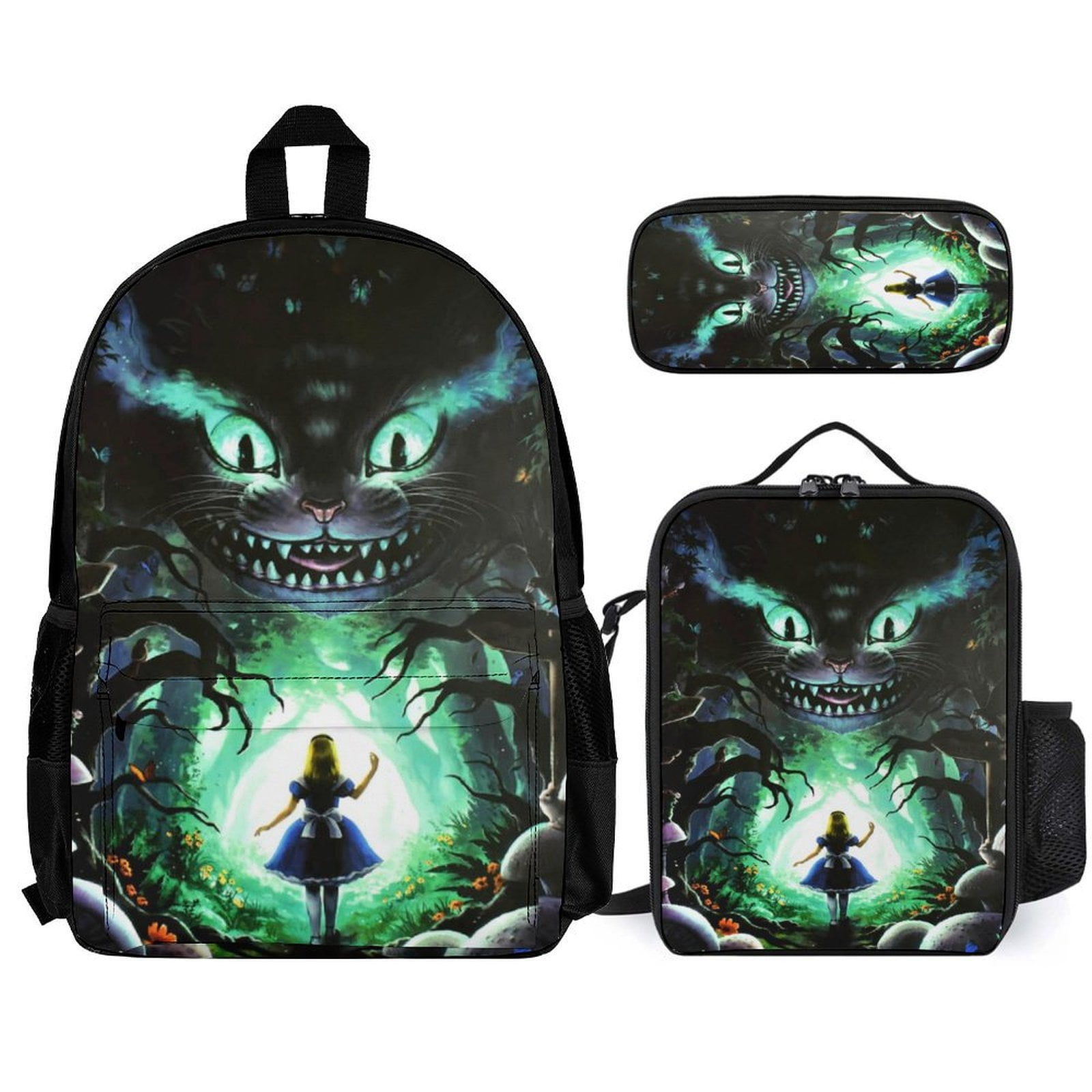 3PCS Alice in Wonden-Lan Backpacks Set Backpack with Lunch Box Pencil ...
