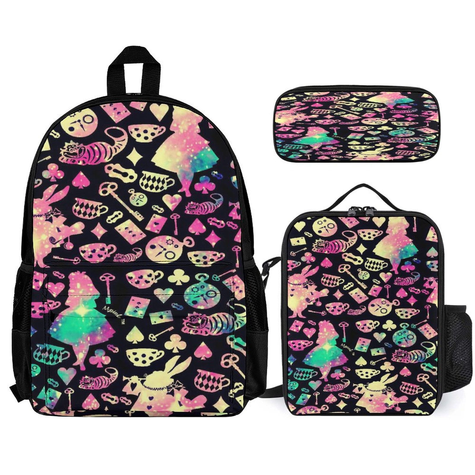 3PCS Alice in Wonden-Lan Backpacks Set Backpack with Lunch Box Pencil ...
