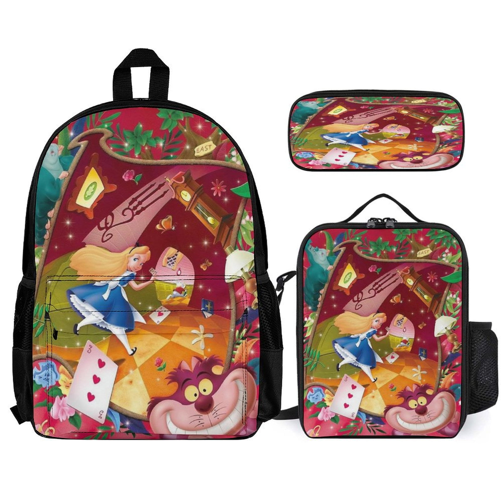 3PCS Alice in Wonden-Lan Backpacks Set Backpack with Lunch Box Pencil ...