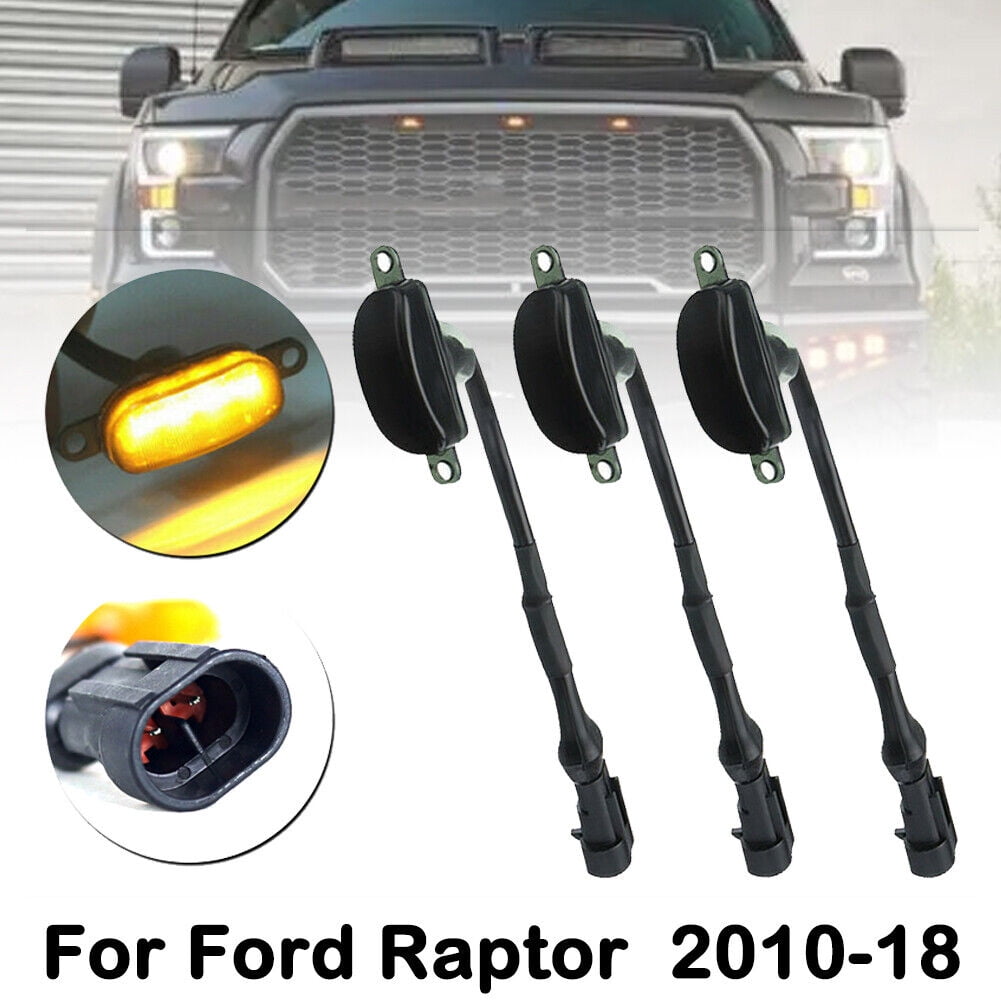 3PCS Amber Smoked LED Front Grille DRL Running Lights For Ford Raptor ...