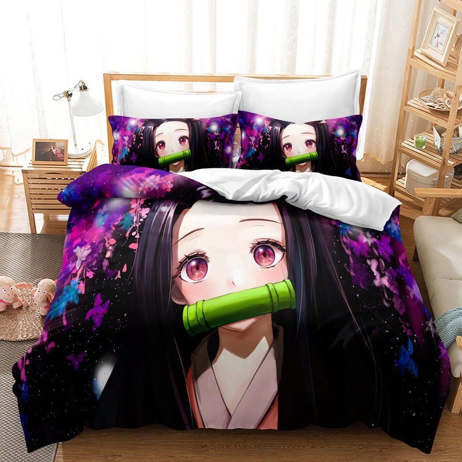 3PCS Anime Demon Slayer Bedding Bed Set Full Size Cosplay Tanjirou ...