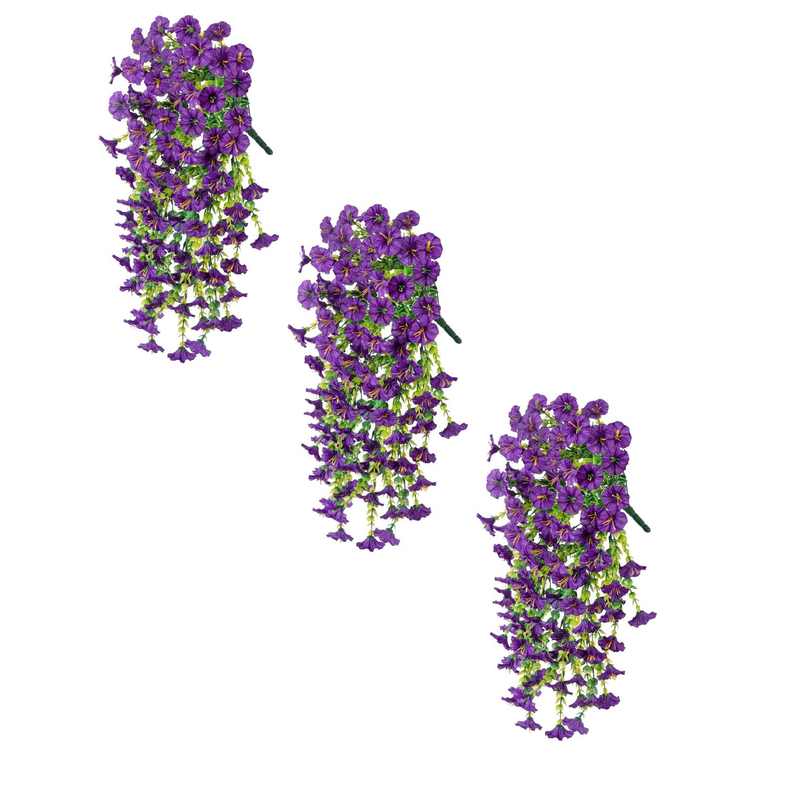 3PCS Artificial Hanging Flowers for Outdoor,Faux Plants Silk Morning ...