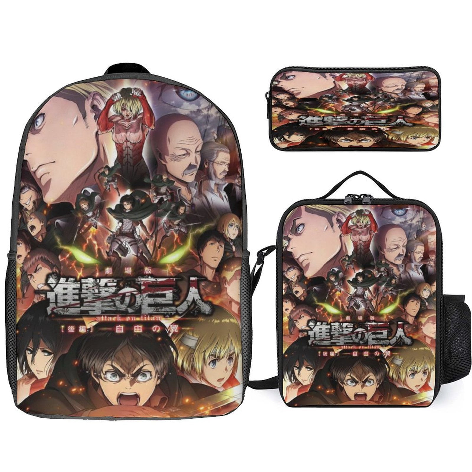 3PCS Attack On Titan Travel Backpack Set Sport Large Capacity Bookpacks ...
