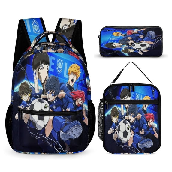 3PCS BLUE Ball LOC-,K Backpac Set Durable Backpac with Lunch Bag Pencil ...