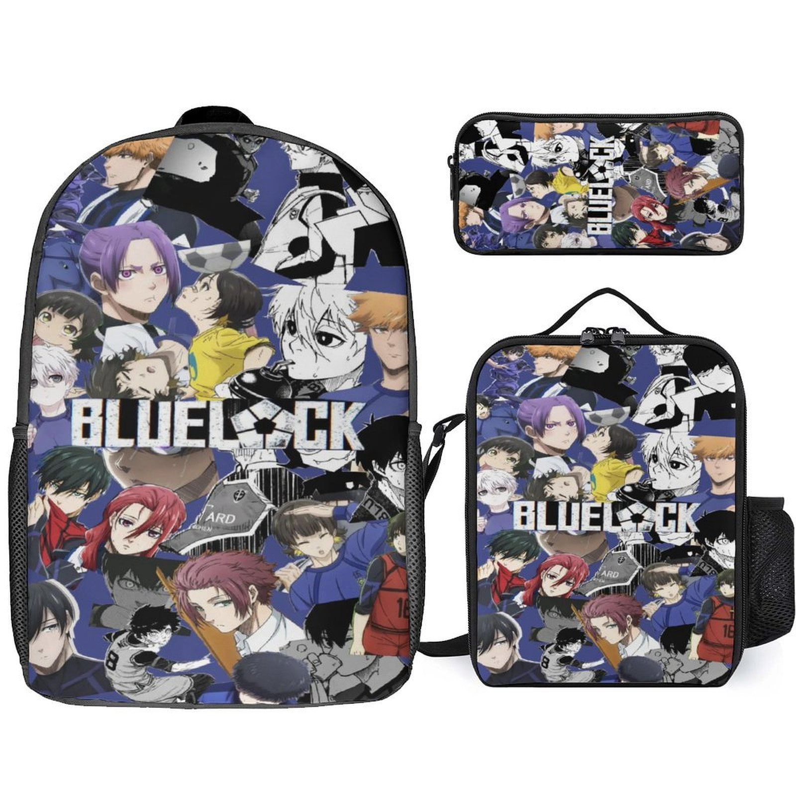 3PCS BLUE Ball LOC-,K Backpack Set Large Capacity Bookpacks With Lunch ...