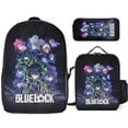 3PCS BLUE Ball LOC-,K Backpack Set Large Capacity Bookpacks With Lunch ...