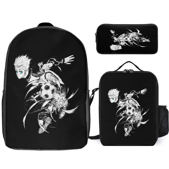 3PCS BLUE Ball LOC-,K Backpack Set Large Capacity Bookpacks With Lunch ...