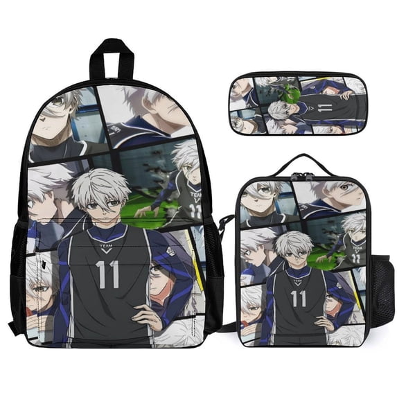 3PCS BLUE Ball LOC-,K Backpack Set With Front Pocket Large Capacity ...