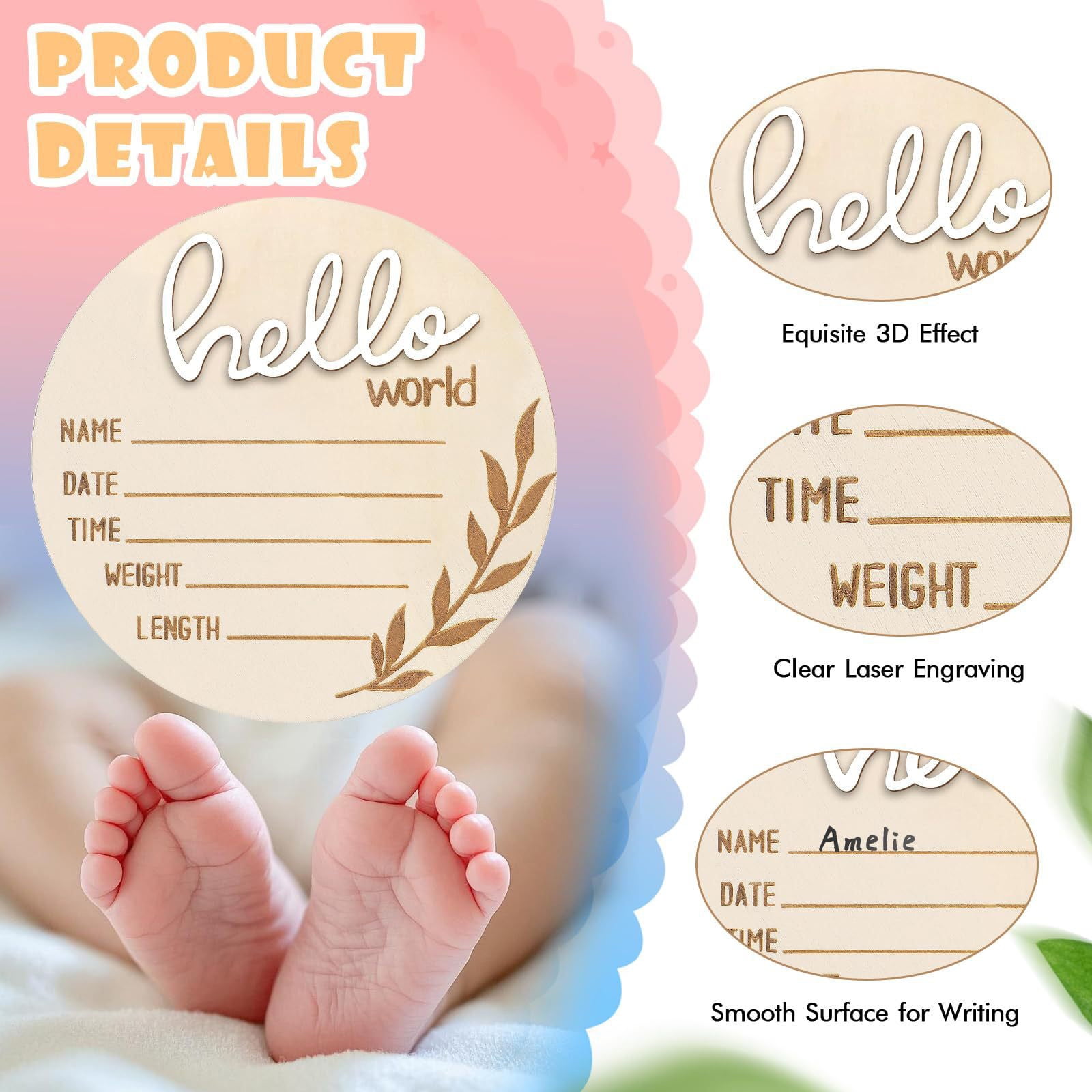 3PCS Baby Announcement Sign Hello World Newborn Welcome Baby Sign w ...