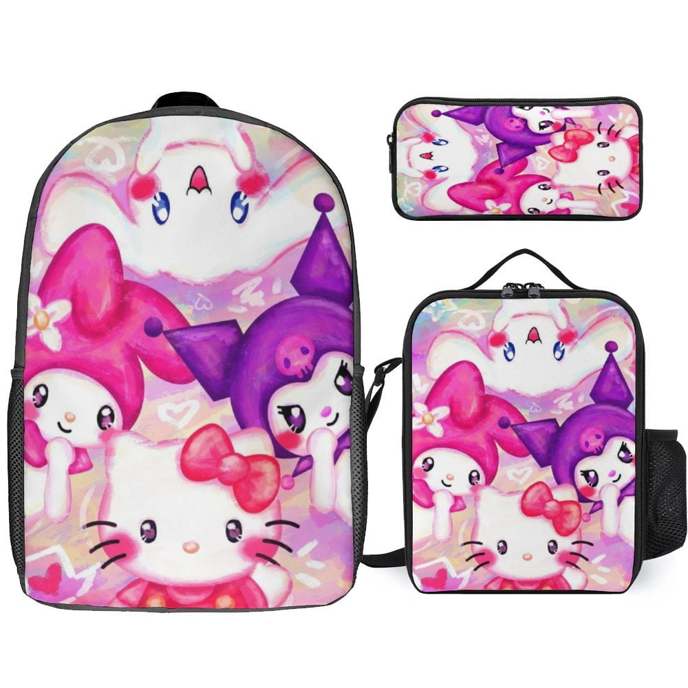 3PCS Backpack Set Hello Kitty Kuromi with Lunch Bag Pencil Bag Cute s ...