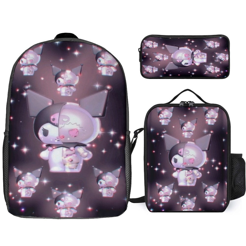 3PCS Backpack Set Kuromi Kids Schoolbag Sets with Lunch Bag Pencil Bag ...