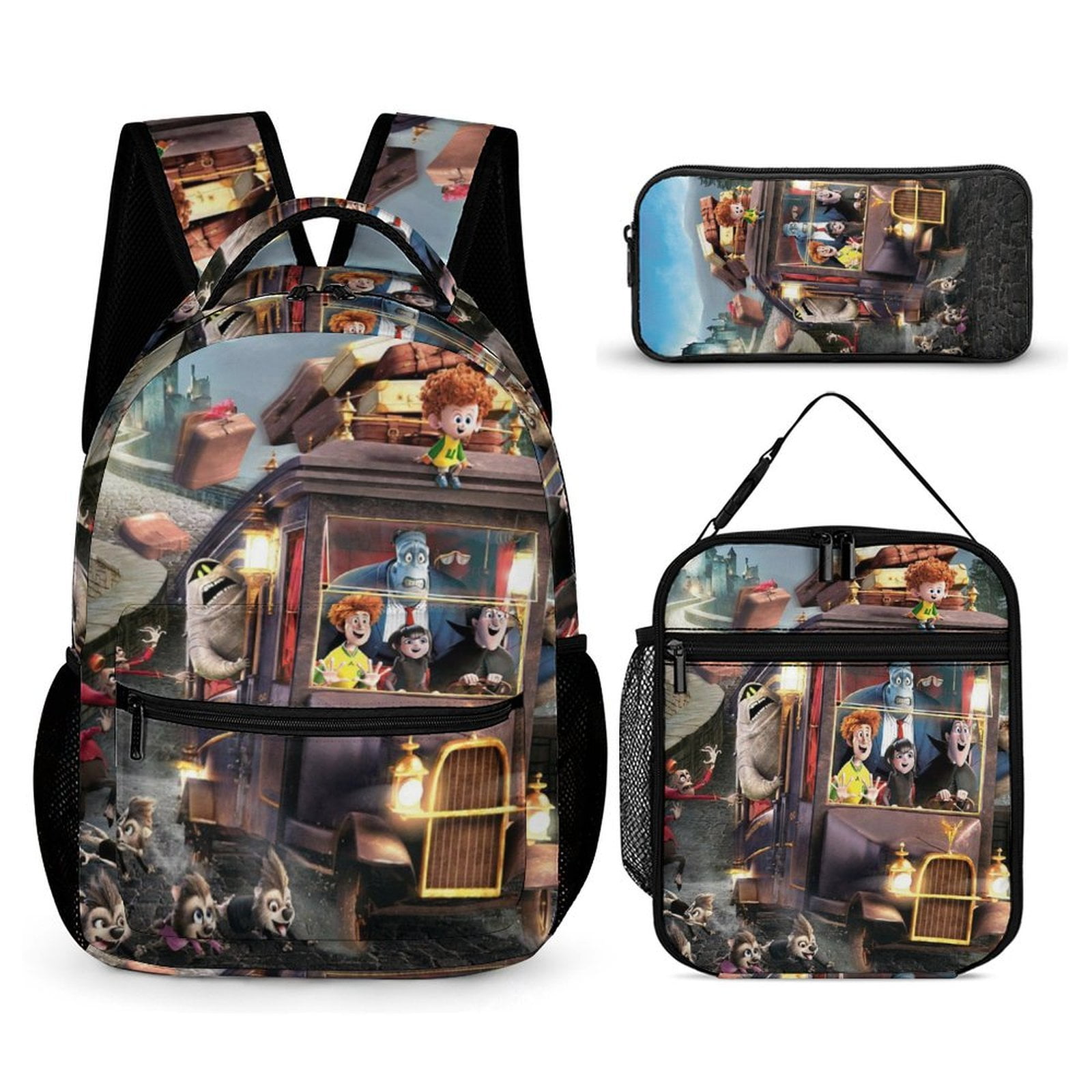 3PCS Backpack Set with Lunch Bag Pencil Case Hotel Transylvania Bookbags Knapsack Daypack ...