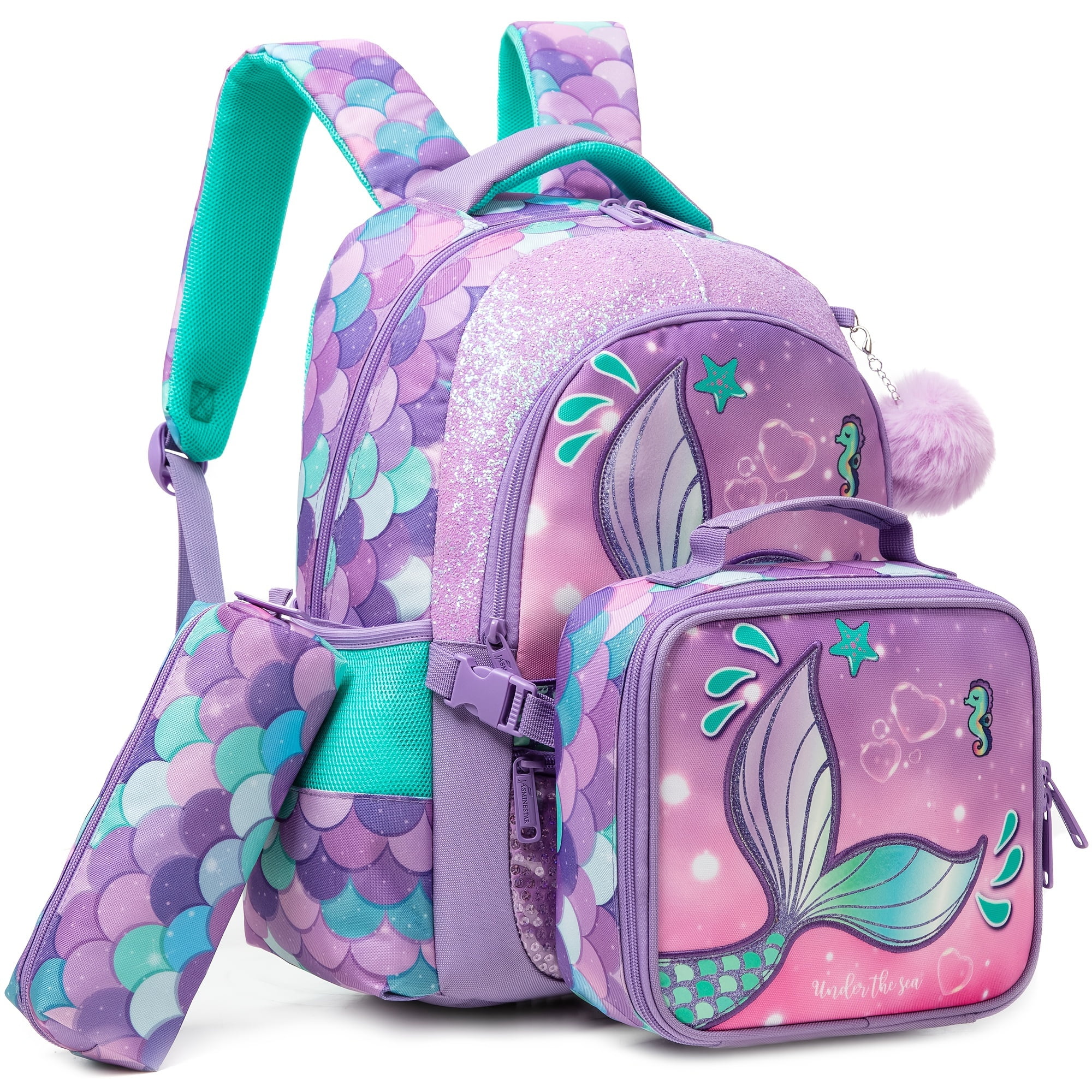 Mermaid Kids Backpack for School Girls Lunch Bag Pencil Case ,Backpacks ...