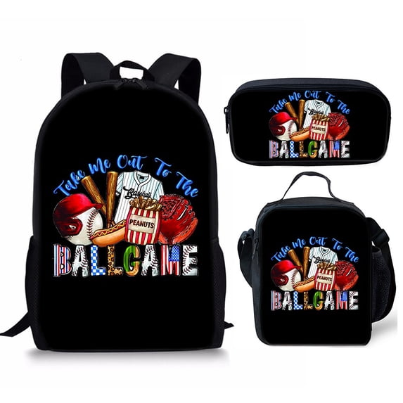 3PCS Baseball Print Backpack Set with Lunch Tote and Pencil Case ...