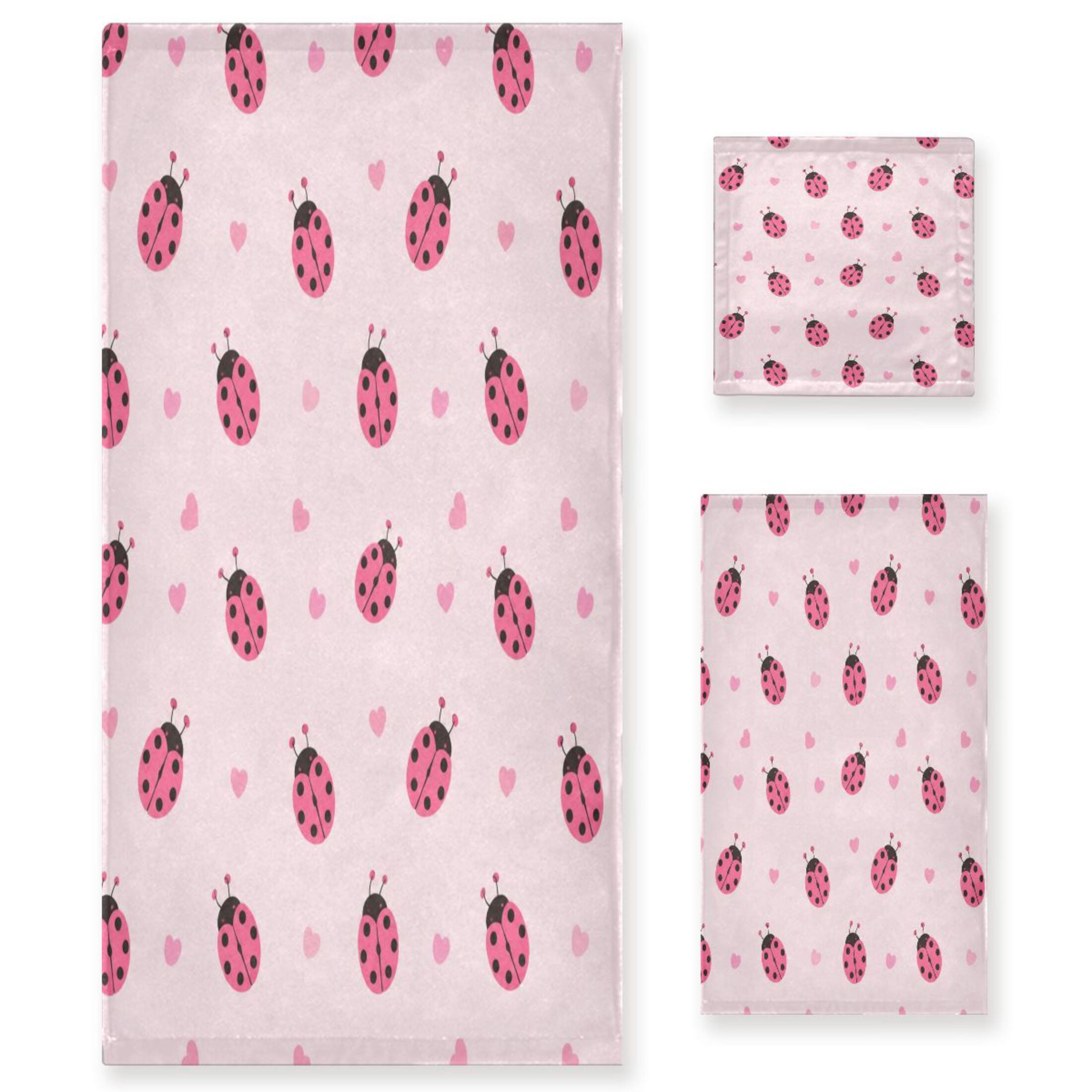 3PCS Bath Towel Set Printed Polyester Cotton Bath Hand Washcloth Pink ...