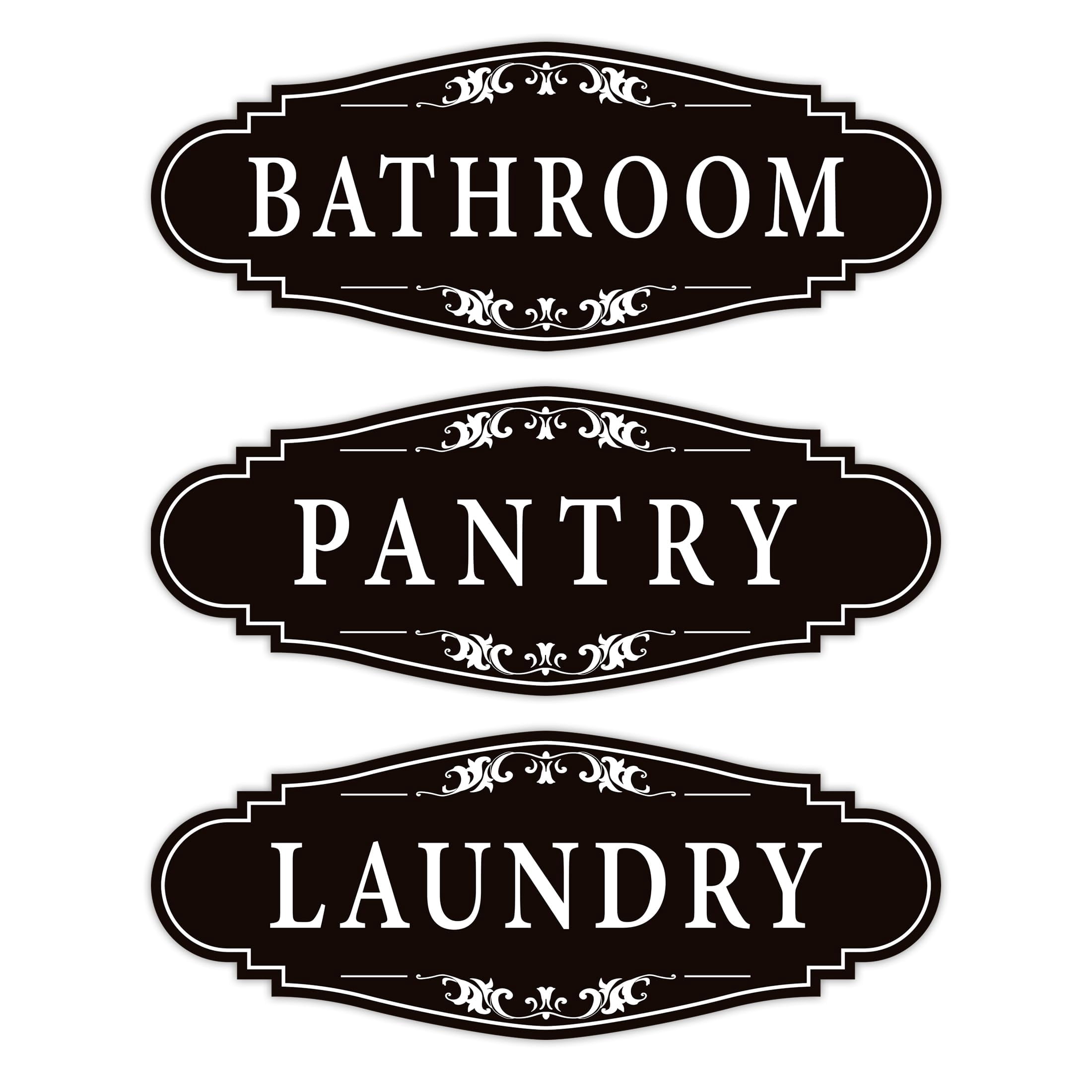 3PCS Bathroom/Laundry Room/Pantry Door Signs Sticker, Self-Adhesive ...