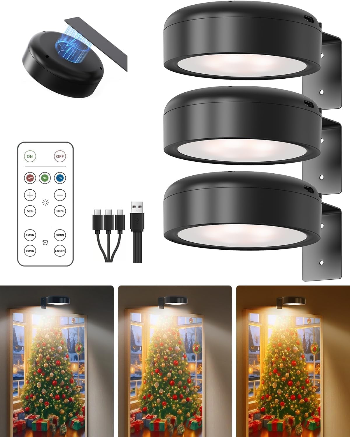 3PCS Battery Operated Picture Light, Magnetic Led Painting Light with ...