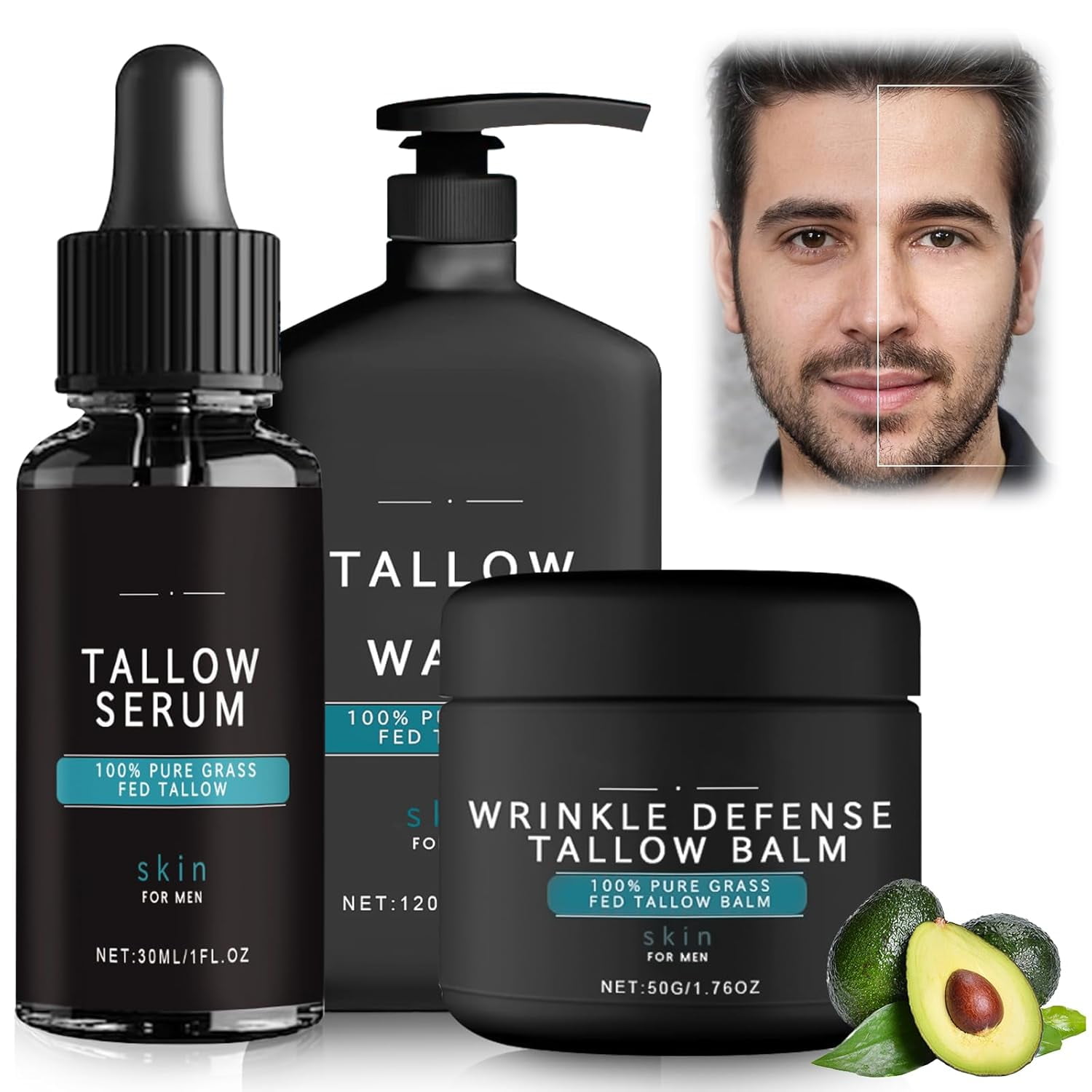 3PCS Beef Tallow Skin Care For Men,Wrinkle Defense Tallow Balm,Tallow ...