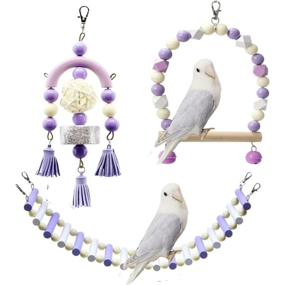 3PCS Bird Toys Bird Foraging Toys Chewing Hanging Birdcage Swing Cage ...