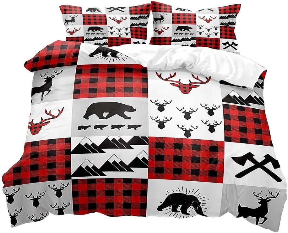 3PCS Black Red Buffalo Plaid Duvet Cover 68x90 inch Bedding, Christmas ...