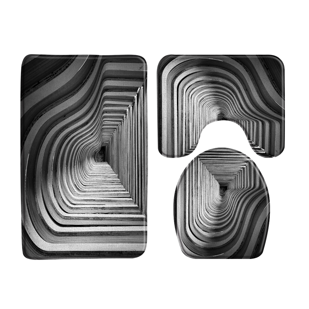 3PCS Black White Marble Anti-Slip Bath Mats Modern Design Geometry ...