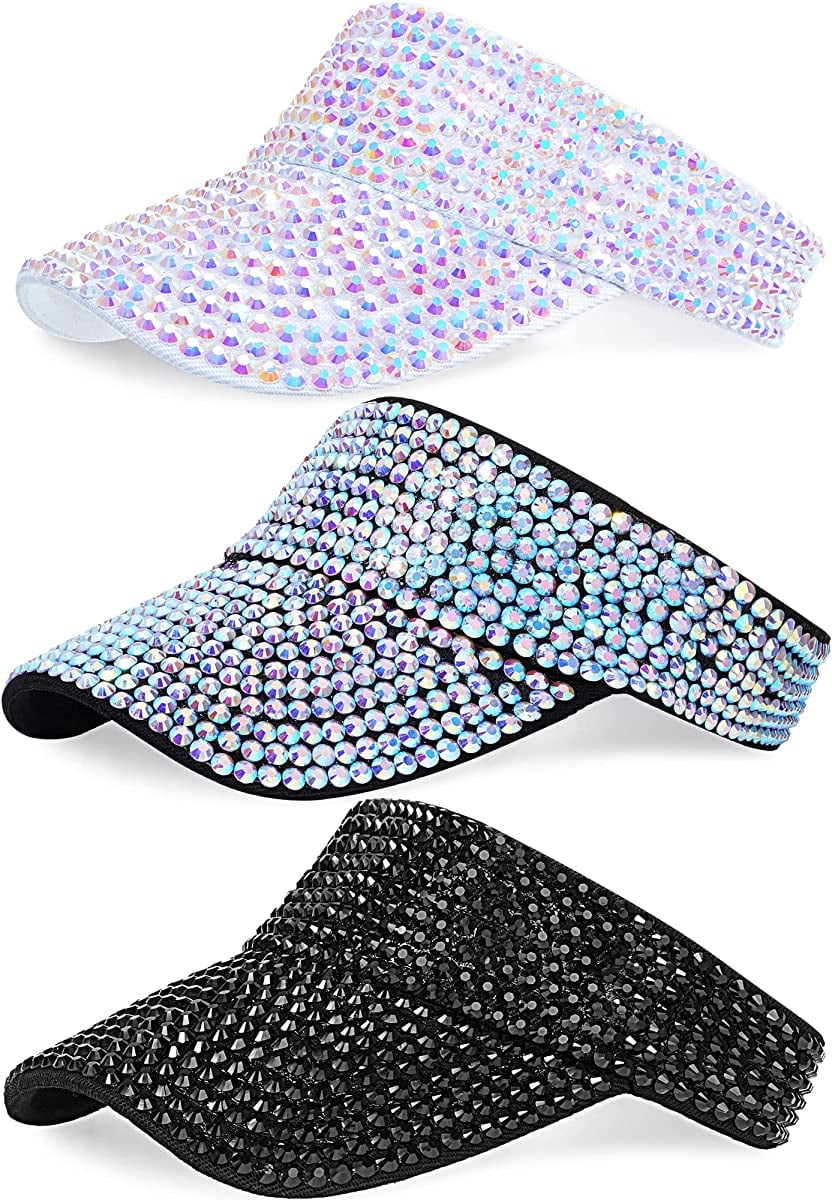 3PCS Bling Rhinestone Beach Hat Sport Sun Visor Hat for Women Men ...