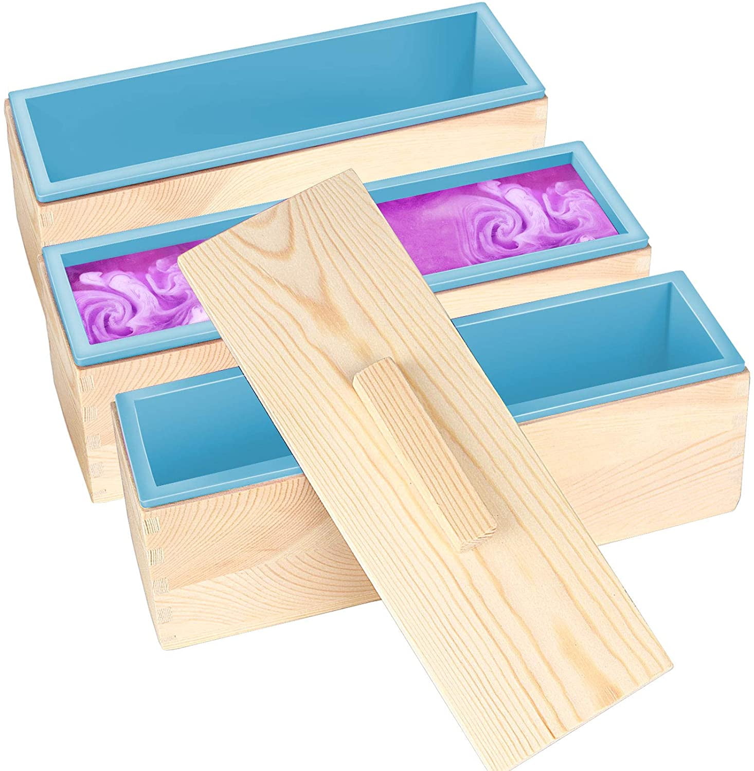3PCS Blue Soap Molds, Flexible Rectangular Silicone Soap Making Molds ...