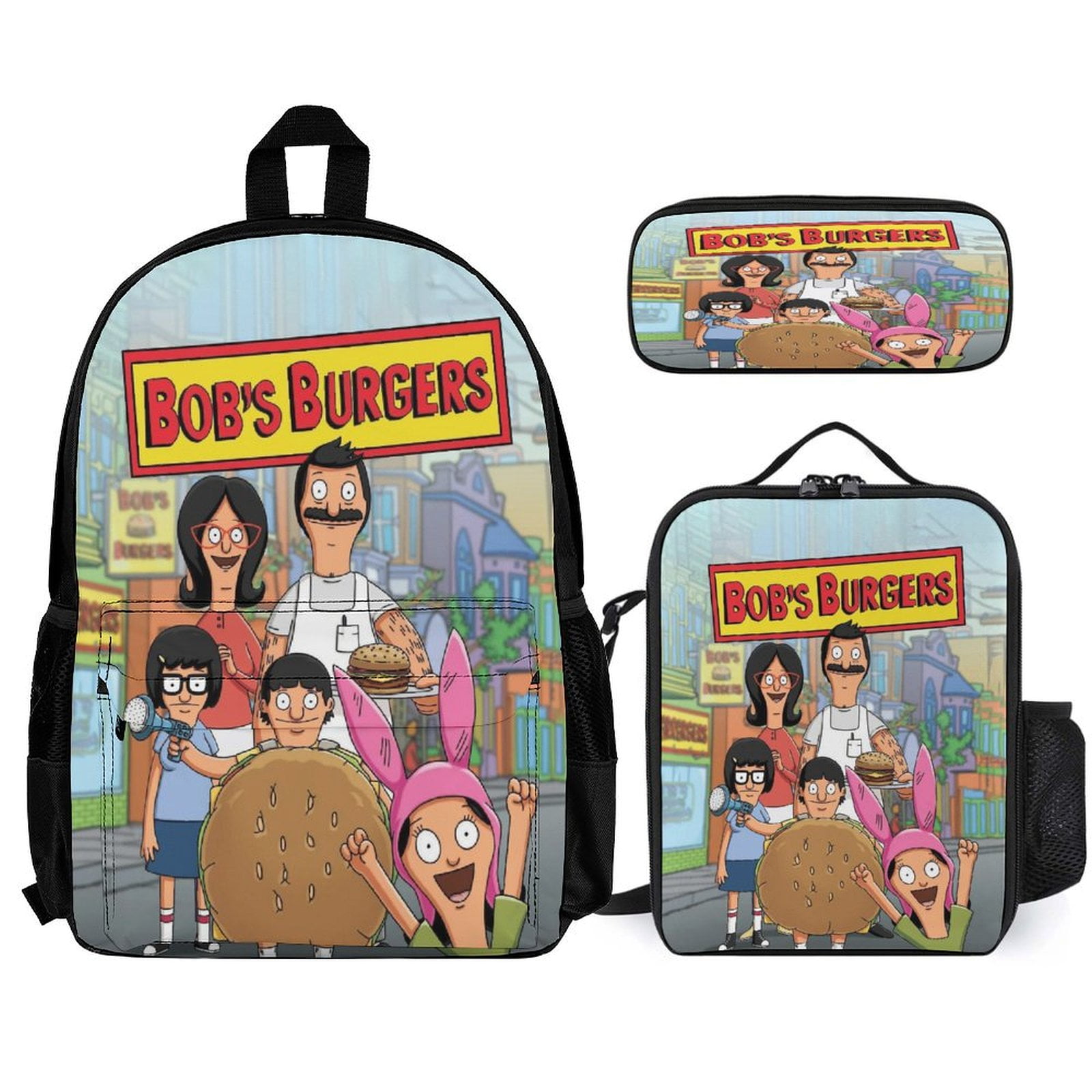 3PCS Bob's Bur-Ger Backpack Set with Pocket Bookbag Cartoon Backpack ...