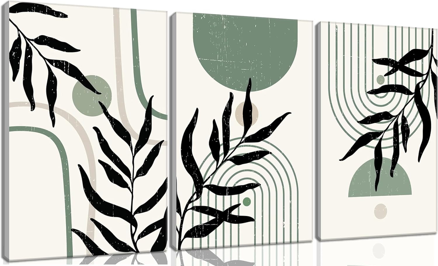 3PCS Boho Sage Green Canvas Wall Art,Minimalist Wall Decor,Geometric ...
