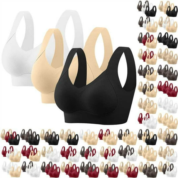 3PCS Bras for Women Supportive Wireless Push Up Bra Full Coverage No ...