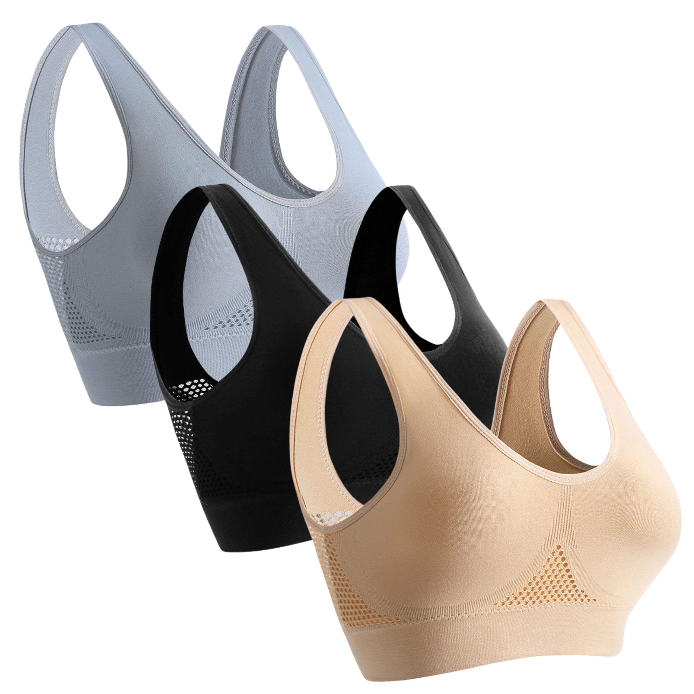 3PCS Breathable Anti-Sagging Sports Bras for Women Wireless Cooling ...