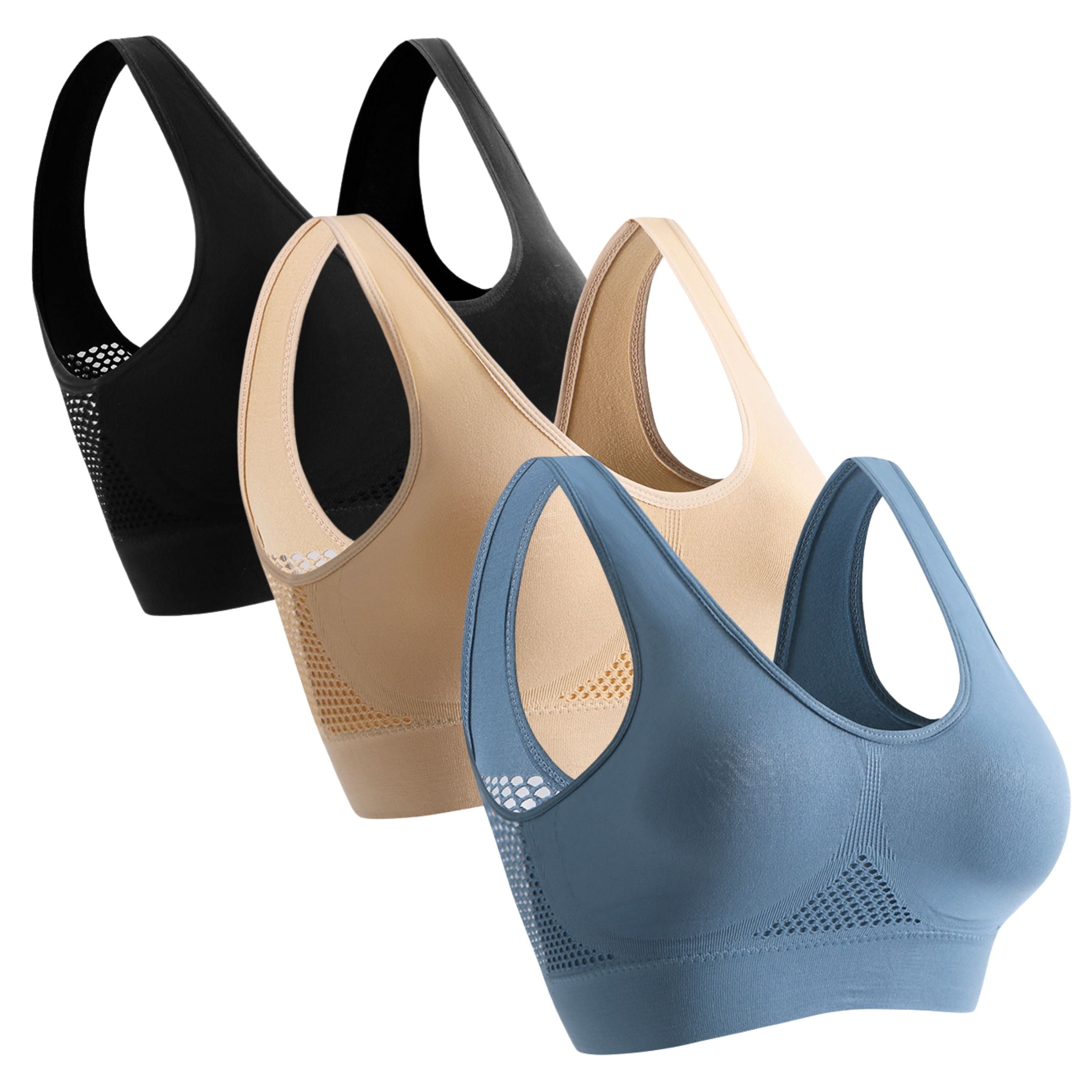3PCS Breathable Anti-Sagging Sports Bras for Women Wireless Cooling ...