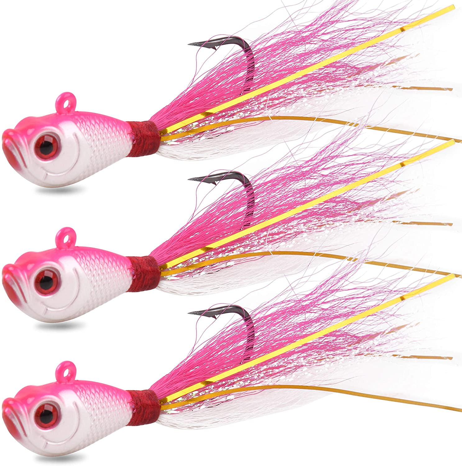 3PCS Bucktail Jigs Saltwater Fluck Lures Assorted Jigs Head Fishing ...