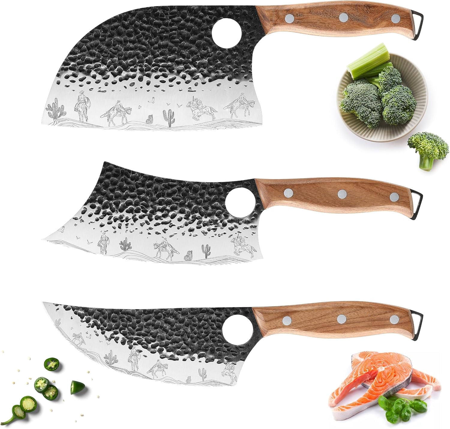 3PCS Butcher Knife Set, Hand Forged Serbian Chef & Meat Cleaver ...