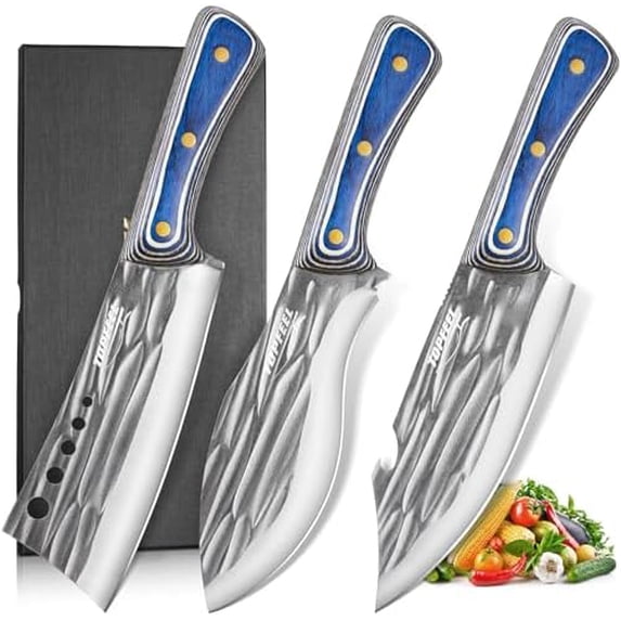 3PCS Butcher Knife Set for Meat Cutting， Hand Forged Professional Chef ...