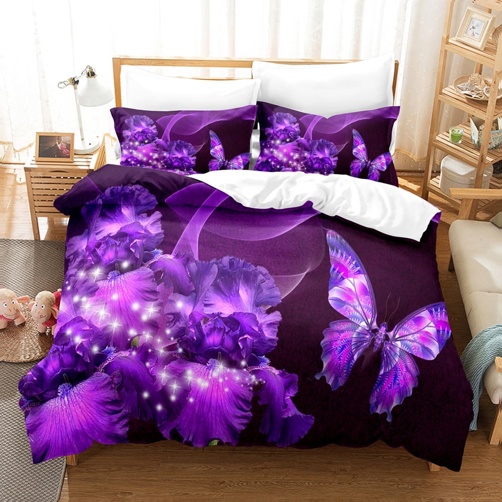 3PCS Butterfly Duvet Cover Set, Blue Butterfly Twin Bedding Set, Kawaii ...