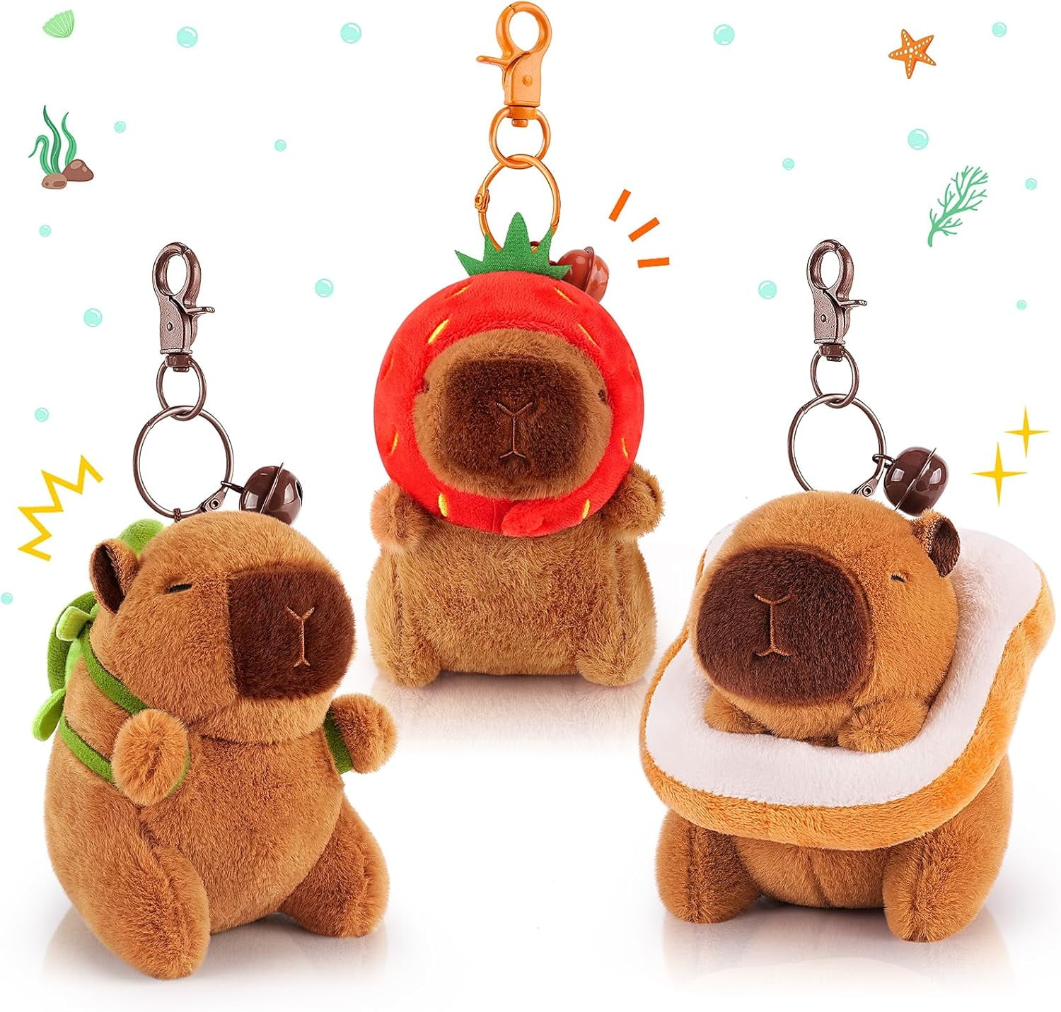 3PCS Capybara Plush Keychain,Cute Keychain Capybara Stuffed Animal,Soft ...