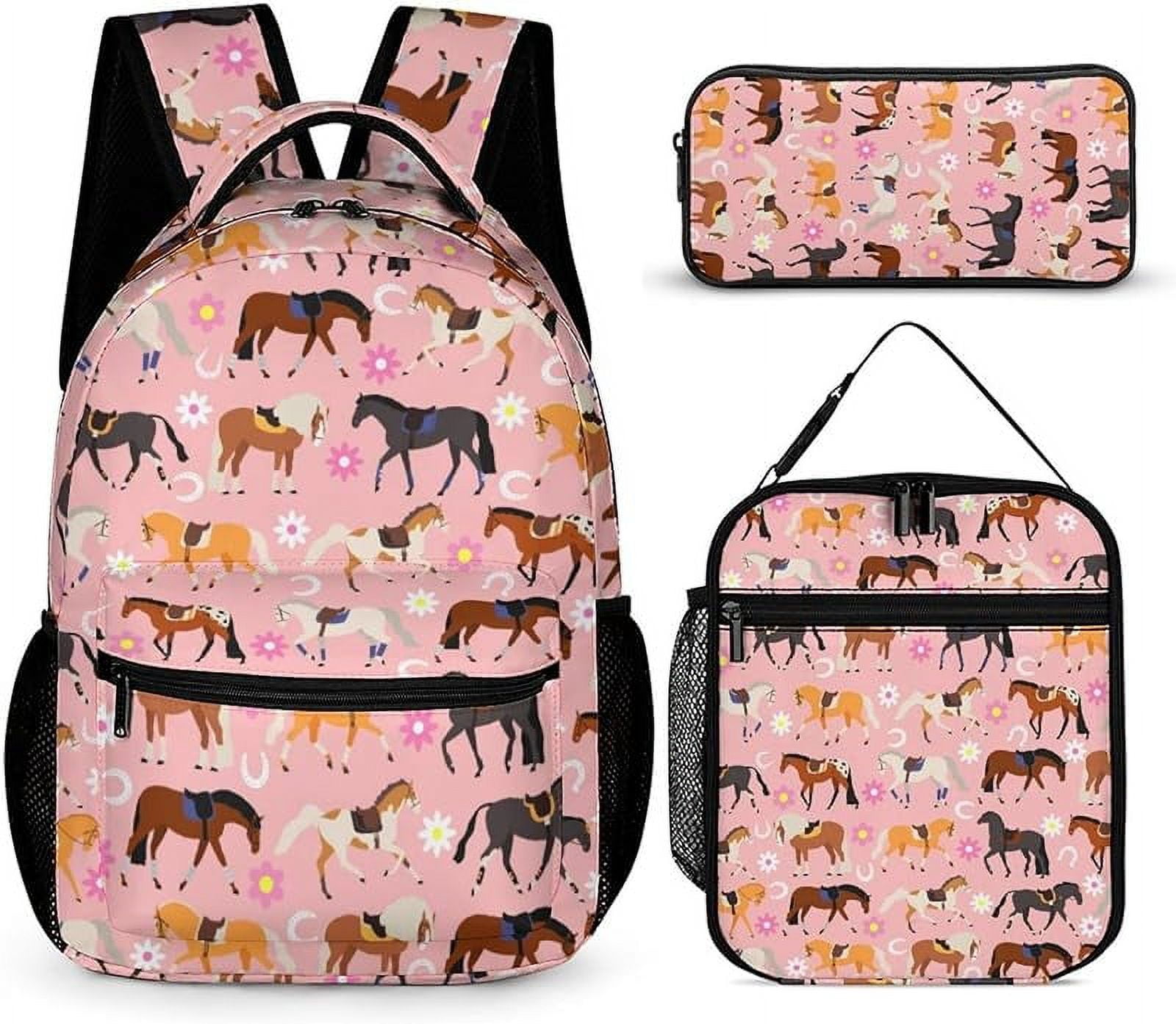 3PCS Cartoon Horse Backpack Set, Horse Laptop Bag Cute Shoulders ...
