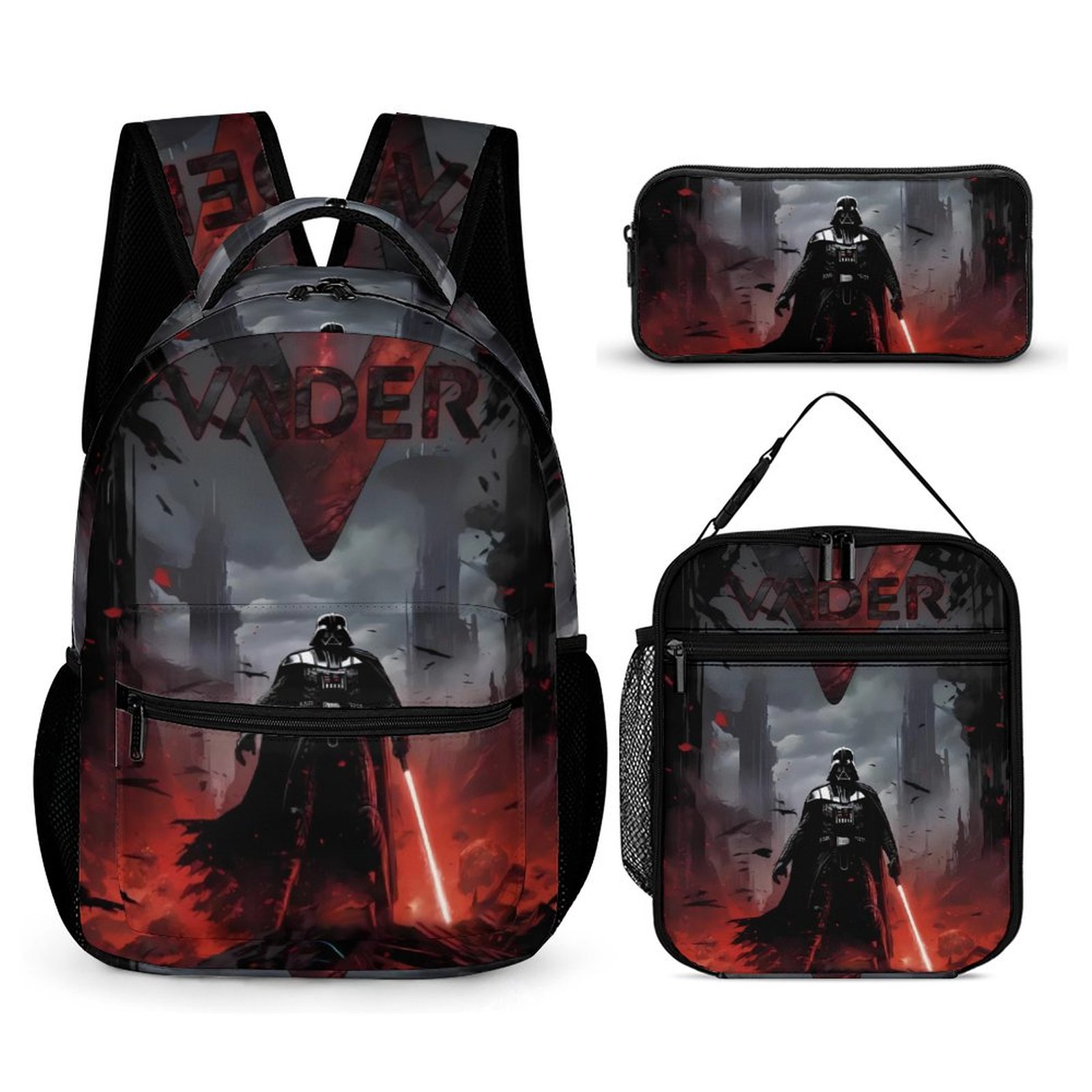 3PCS Casual Darth Vader Backpack Set Bookbag+Pencil Case+Lunch Bag ...