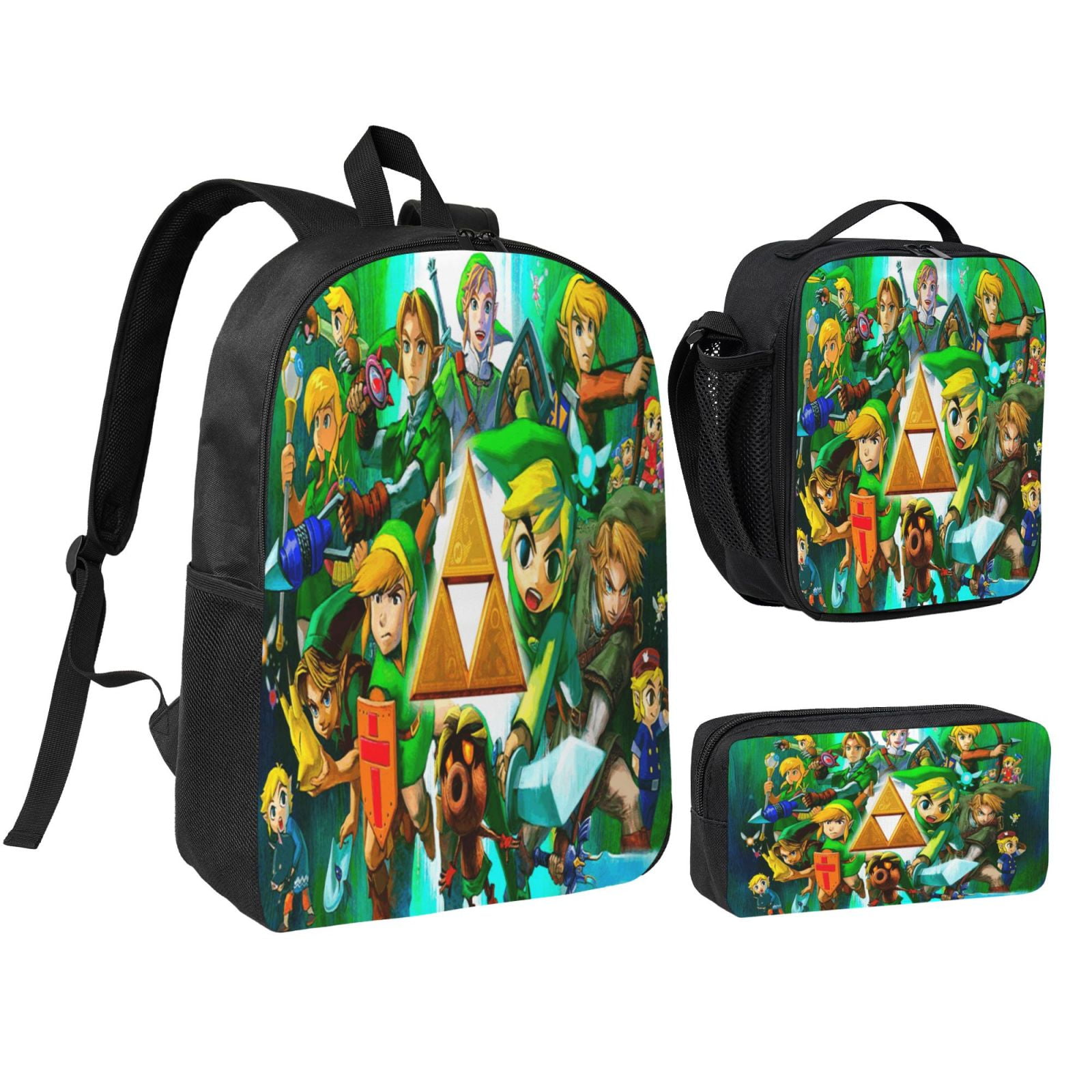 3PCS Casual Daypack The Legend Of Zelda 17 Inch Backpack Set Bookbag ...