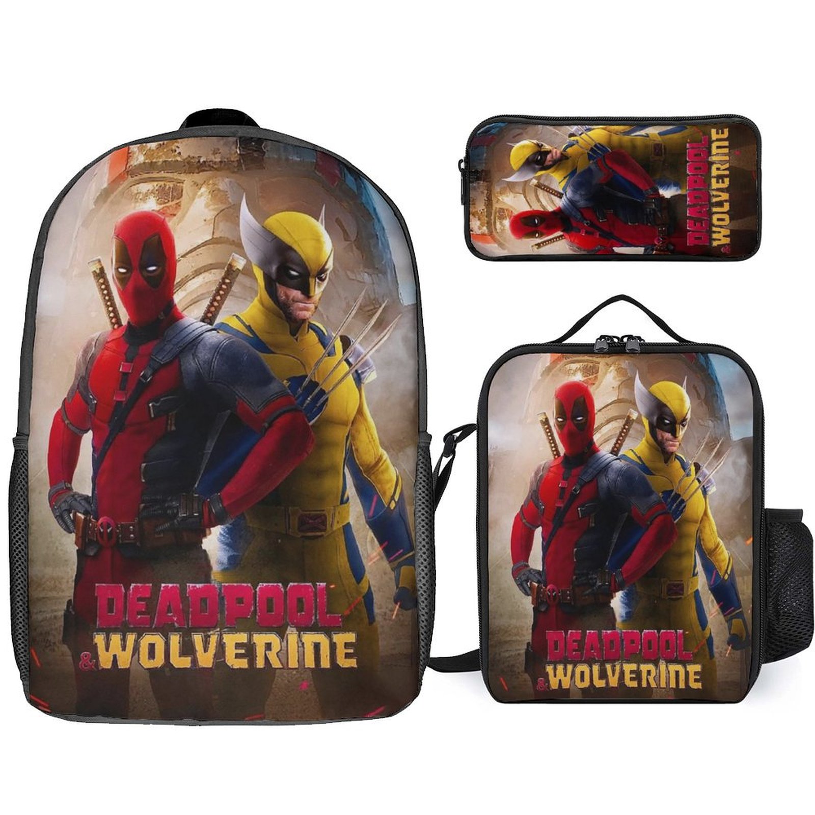 3PCS Casual Deadpool Backpack Set Bookbag+Pencil Case+Lunch Bag ...