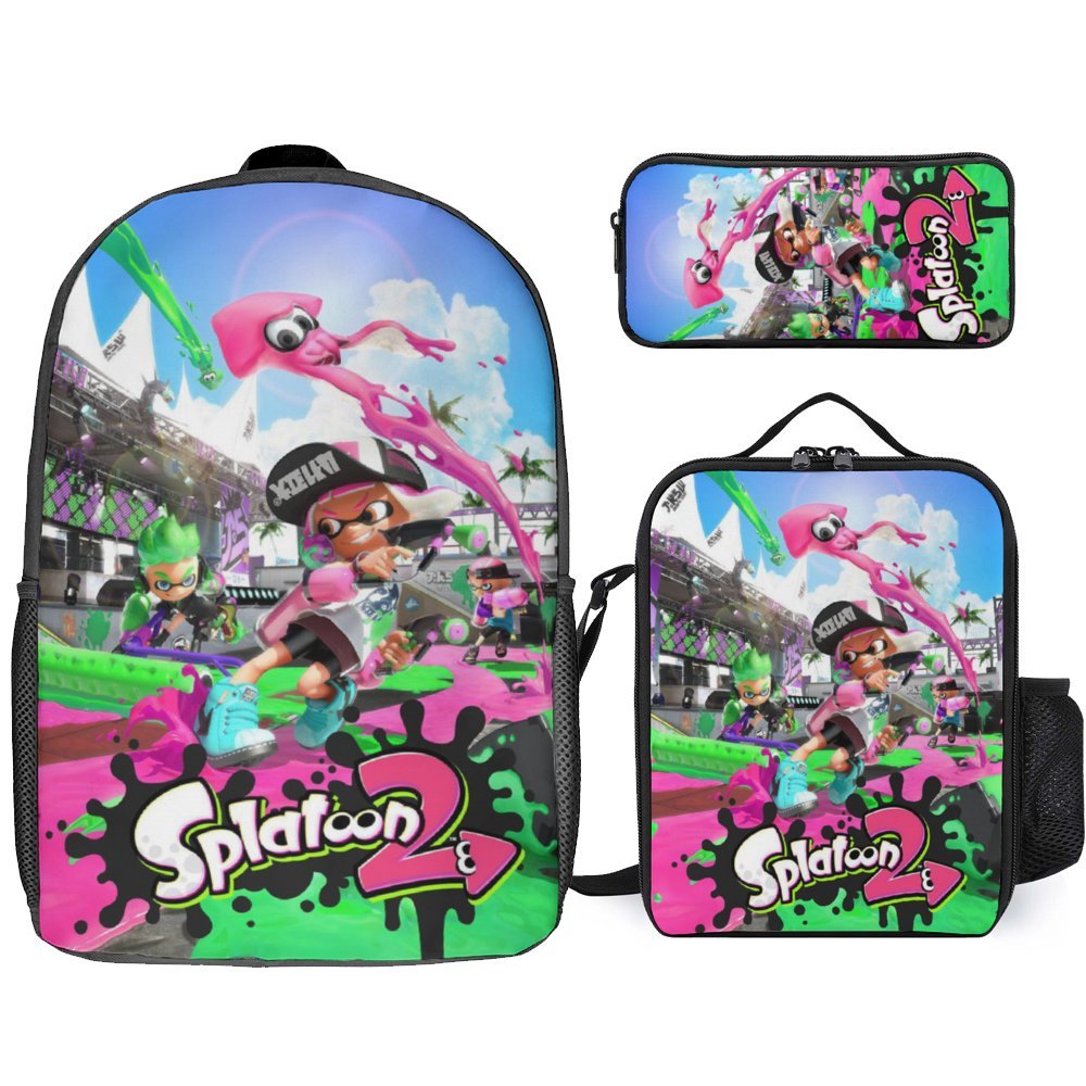 3PCS Casual Splatoon Backpack Set Bookbag+Pencil Case+Lunch Bag ...